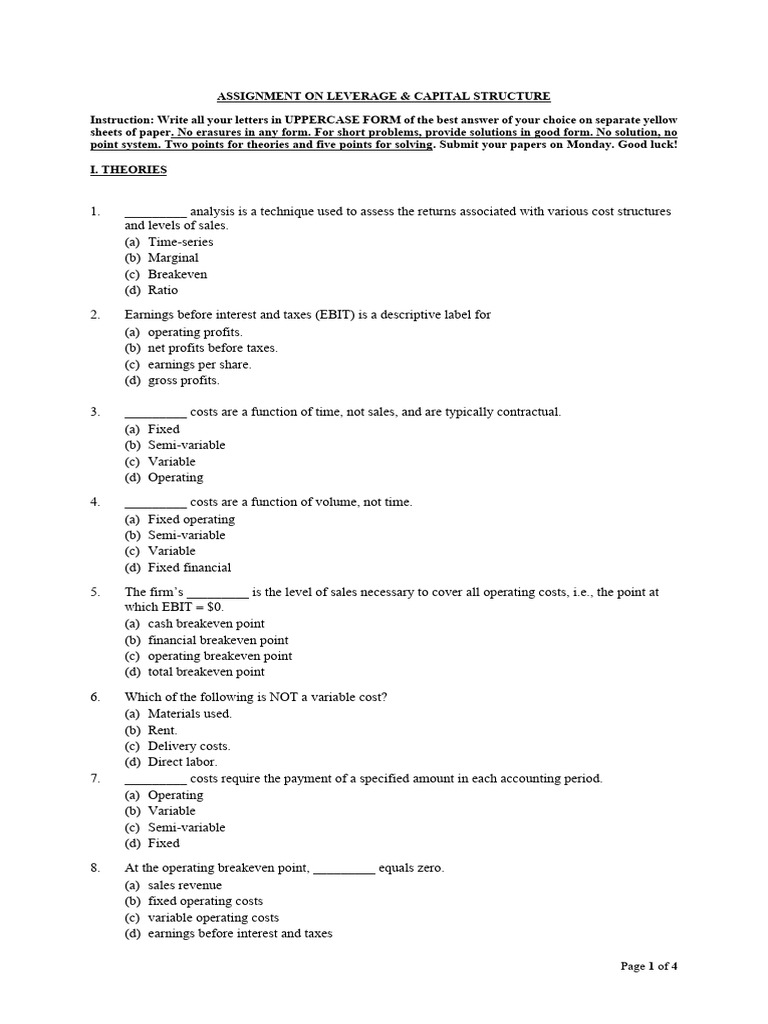 Assignment On Leverage Capital Structure | PDF | Capital Structure | Preferred Stock