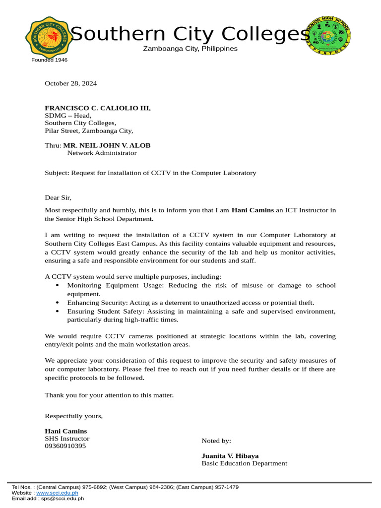 Request Letter For CCTV | PDF