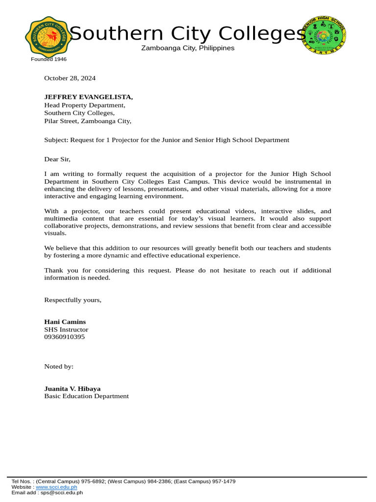 Request Letter for Projector | PDF