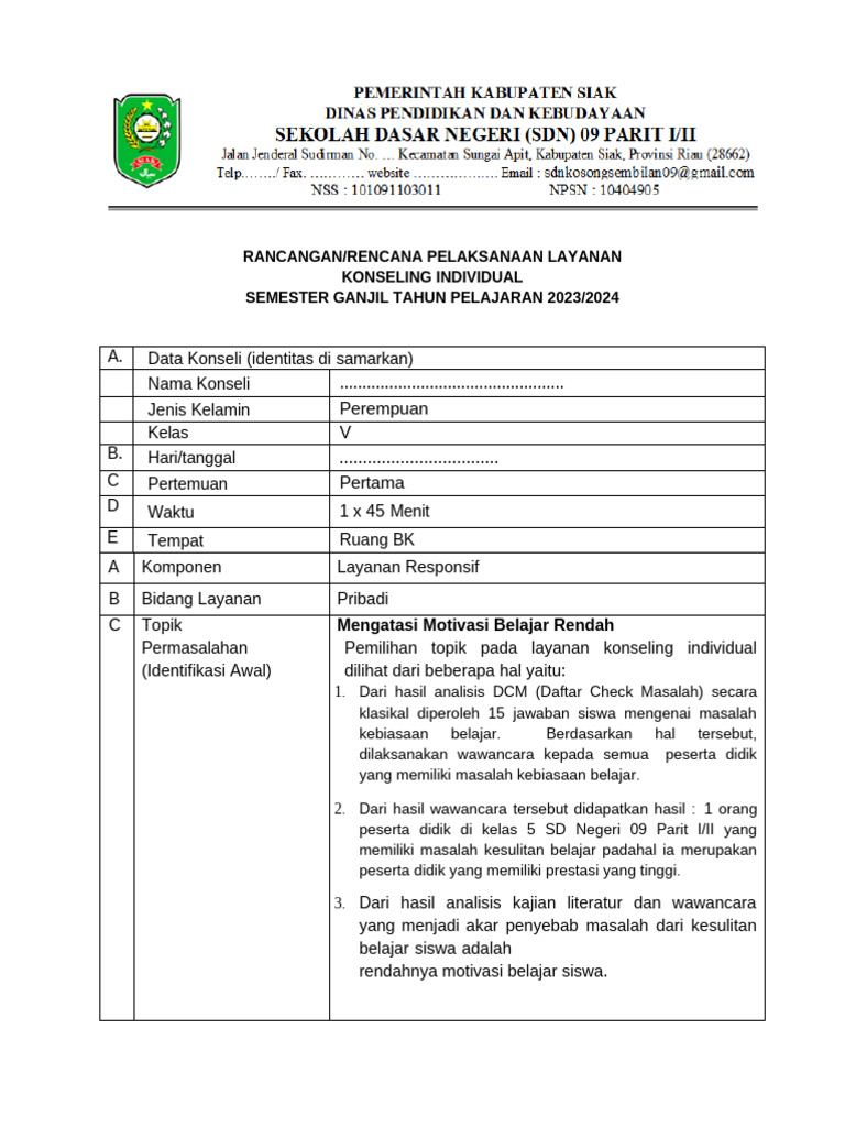 RPL BK - Konseling Individual | PDF
