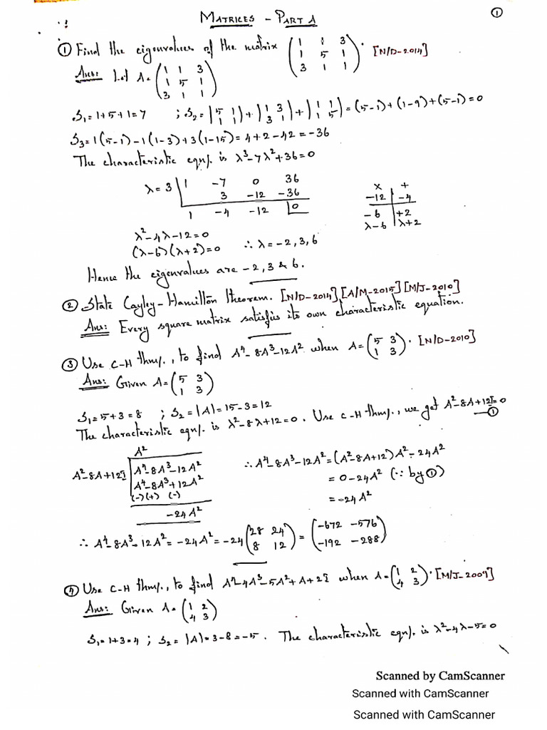 MA3151 MATRICES TWO Marks | PDF