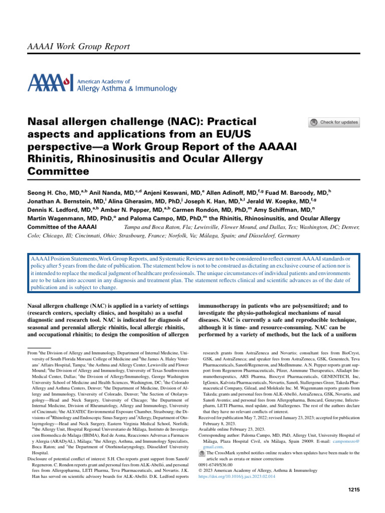 Nasal Allergen Challenge (NAC) : Practical Aspects and Applications ...