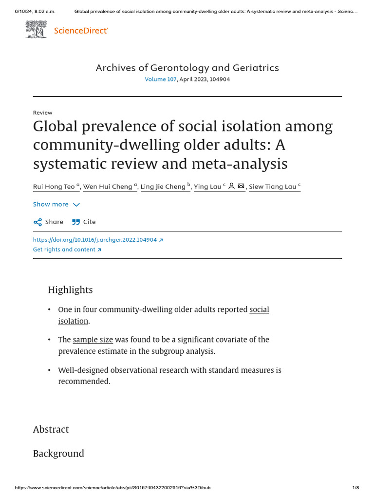 Global Prevalence of Social Isolation Among Community-Dwelling Older ...