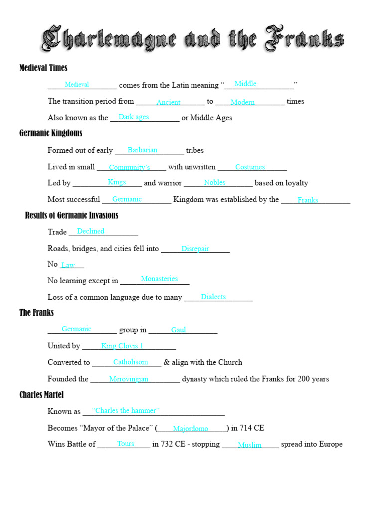 Charlemagne Guided Notes Page | PDF | Charlemagne | Franks