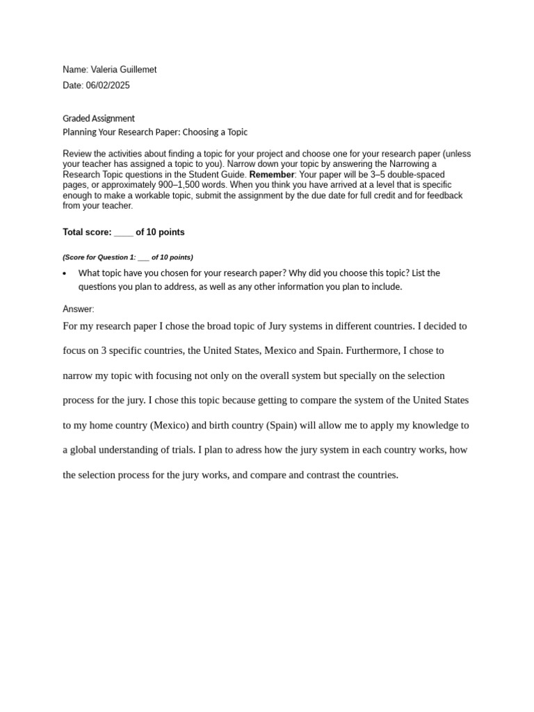 Planning Research Paper Graded Assignment | PDF