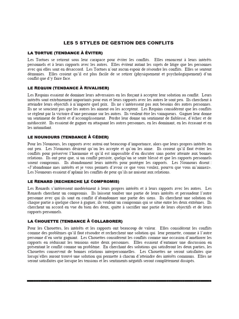 Les 5 Styles de Gestion Des Conflits - Modèle de Thomas Kilmann | PDF