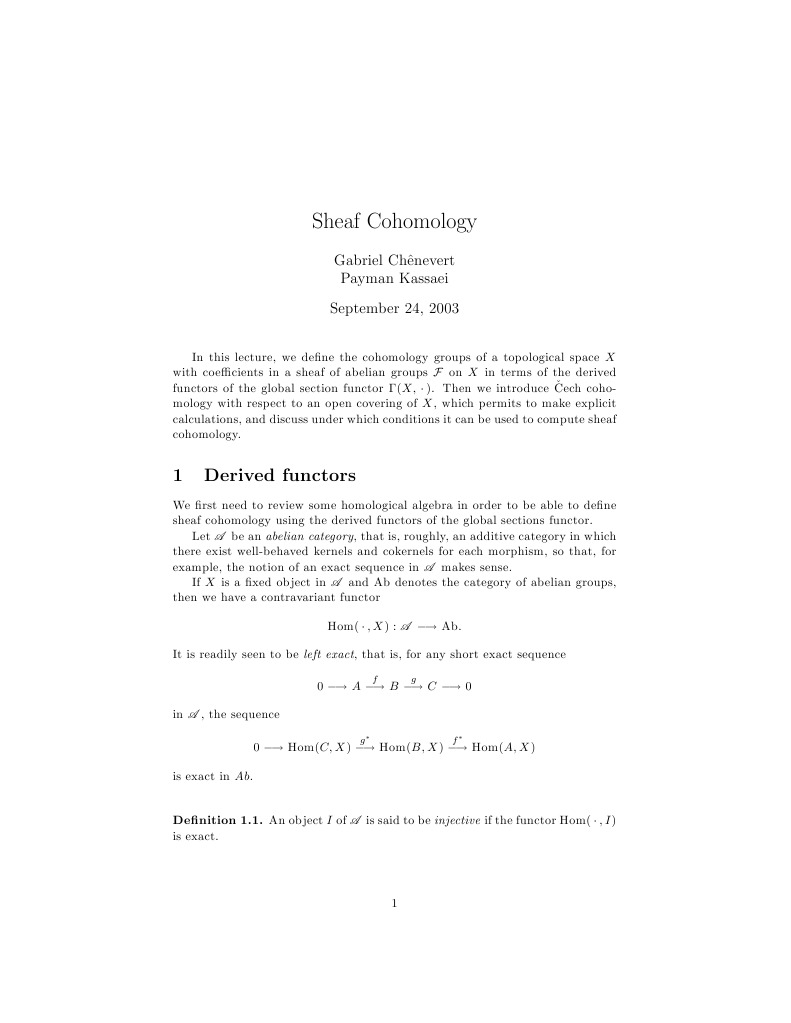 Sheaf Cohomology - Chenevert Kassaei | PDF | Algebraic Topology | Algebra