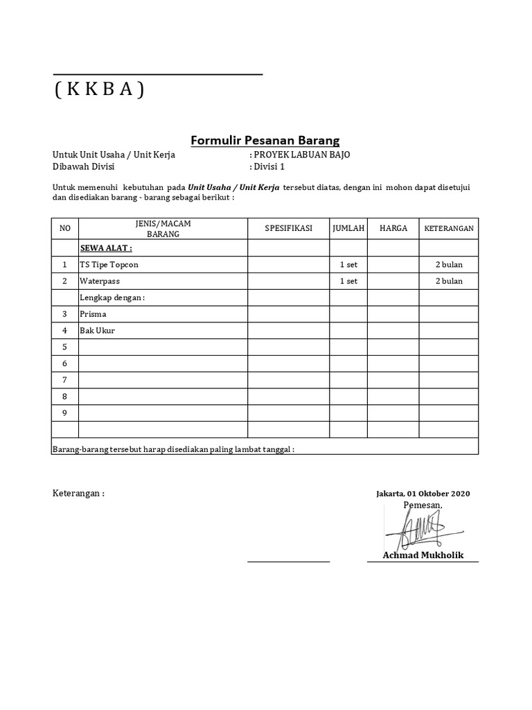 Form Pesanan Alat Ukur - Labuan Bajo | PDF