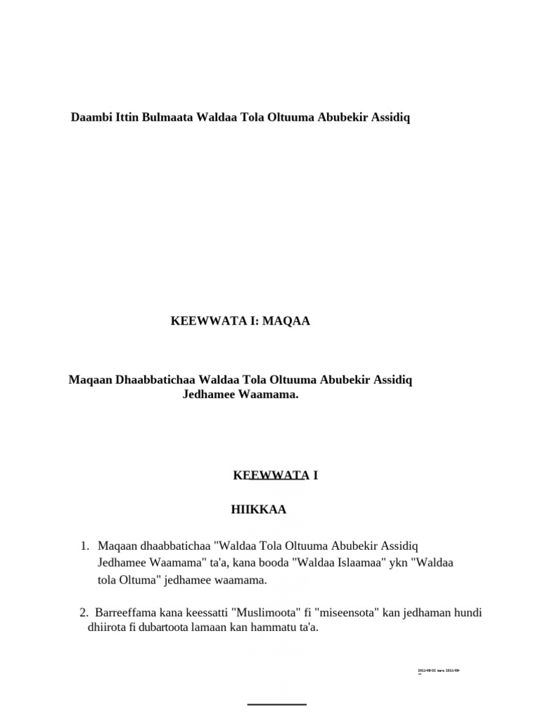 Waldaa Tola Oltuuma Abubekir Siddiq | PDF