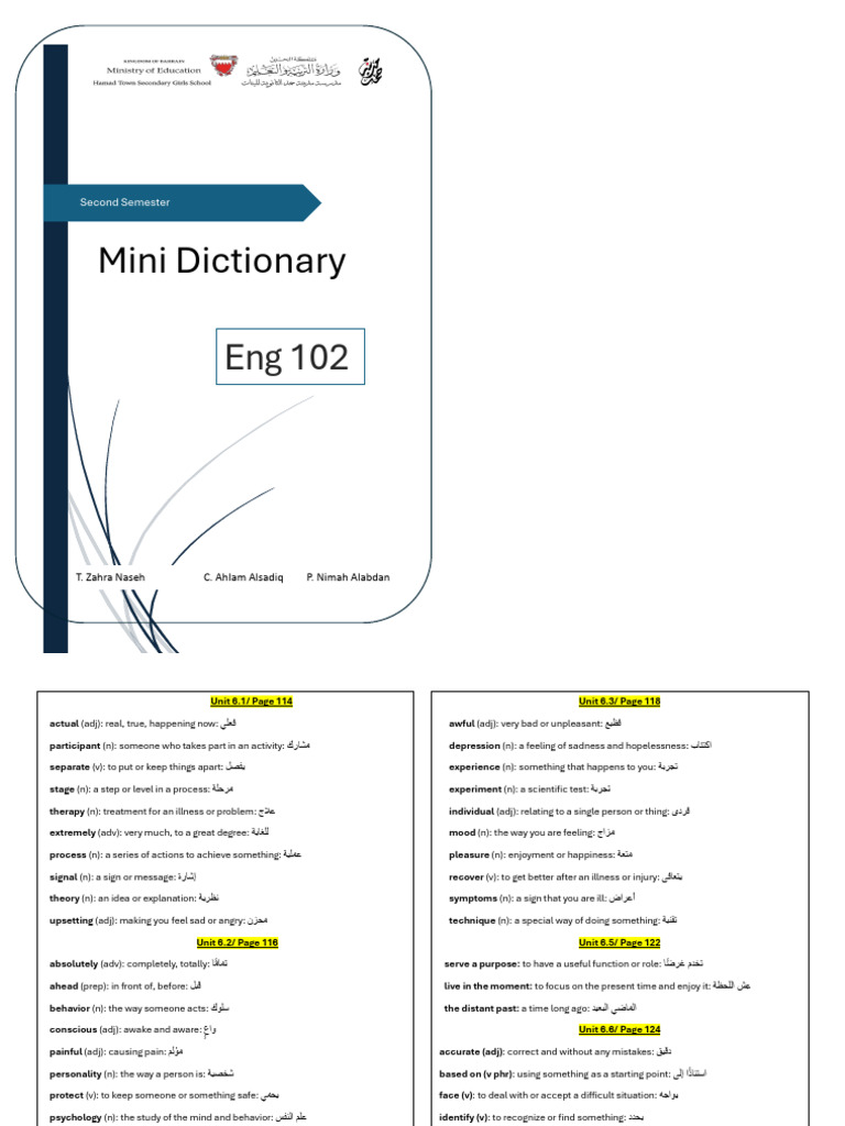 Eng 102 Mini Dictionary Guide | PDF | Mind | Behavioural Sciences