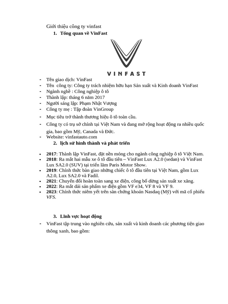 Giới thiệu công ty vinfast | PDF