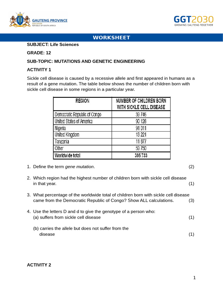Mutations and Genetic Engineering Worksheet | PDF | Gene | Genetics