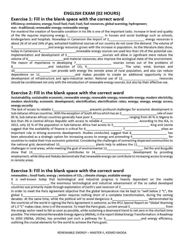 Enren English Exam Jan 2021 | PDF | Renewable Energy | Energy Development
