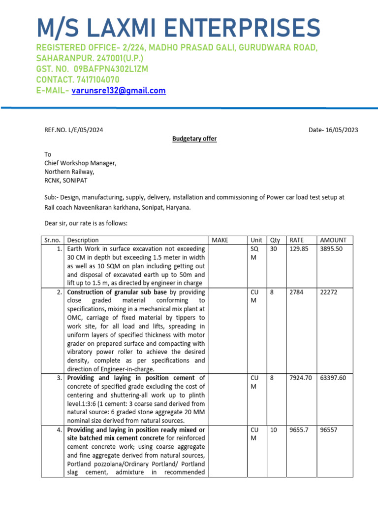 Budgetary Water Load Test Setup | PDF | Concrete | Building Materials