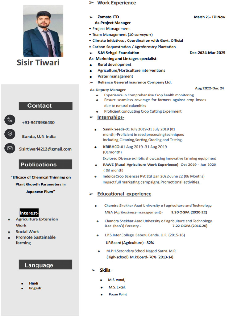 Sisir Tiwari CV | PDF