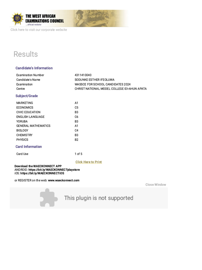 Waecdirect Online 55 - Results | PDF