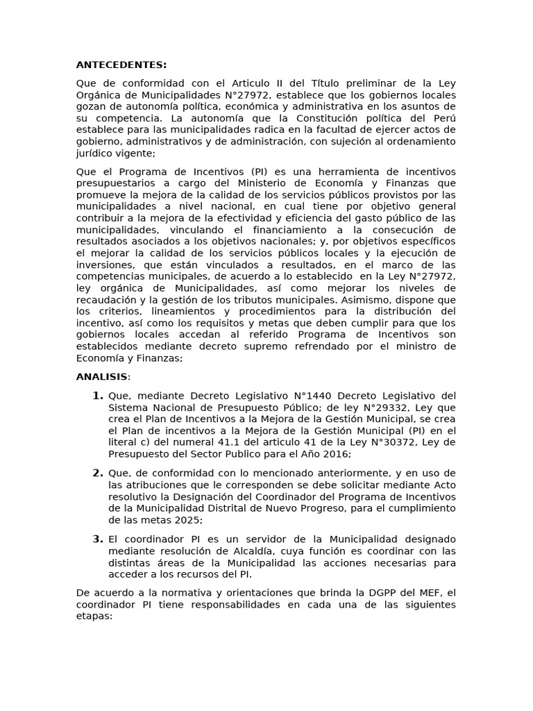 Designacion de Coordinador de Plan de Incentivos | PDF | Gobierno local ...