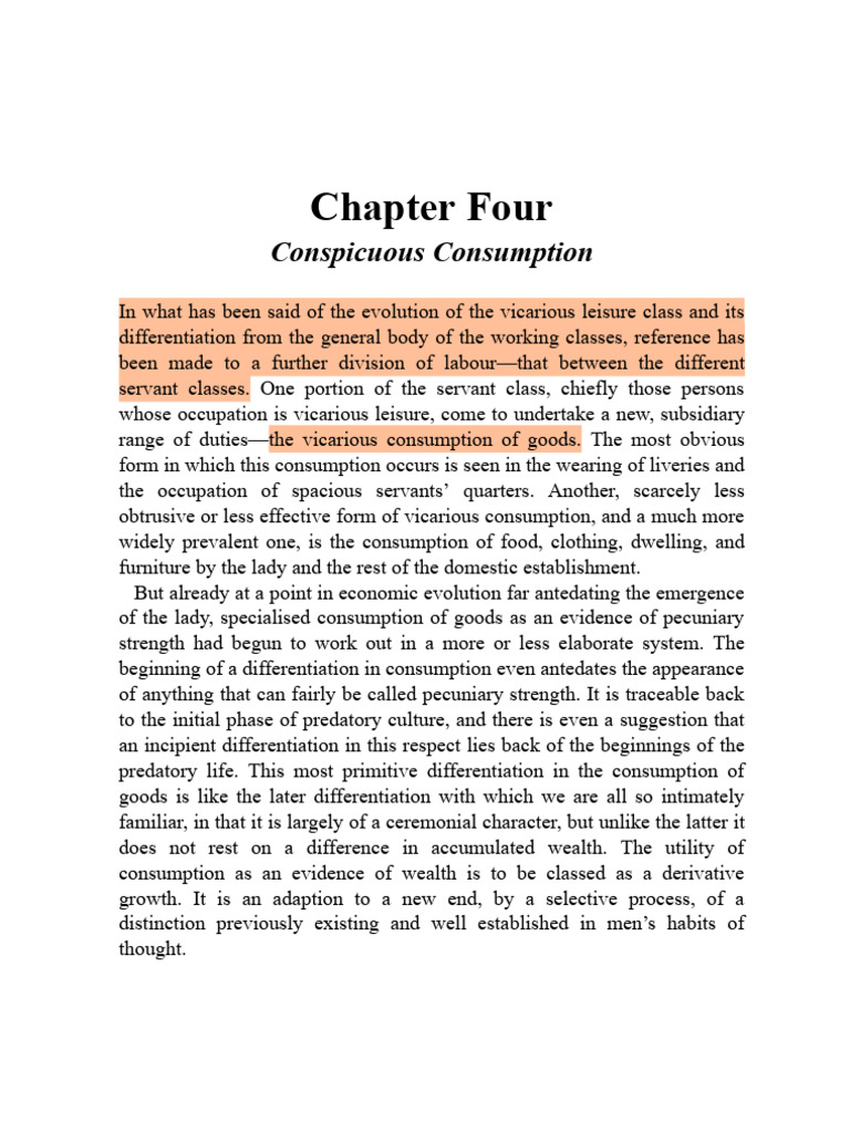 The Theory of The Leisure Class - (Chapter Four Conspicuous Consumption ...