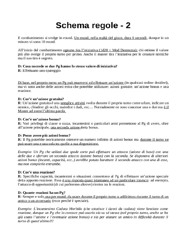 D&D FAQ - Schemino Delle Regole Base 2 | PDF