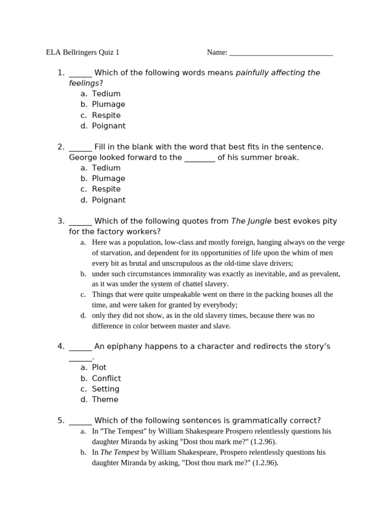 ELA Bellringers Quizzes | PDF | Adverb | Adjective