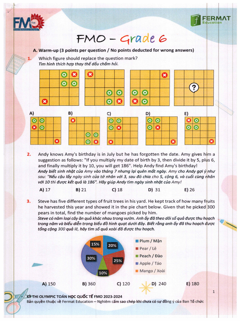 Đề Thi FMO - Chung Kết Quốc Gia - 2023 - Khối 6 | PDF