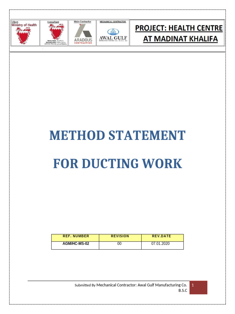 METHOD STATEMENT OF DUCTING WORK | PDF | Duct (Flow) | Welding