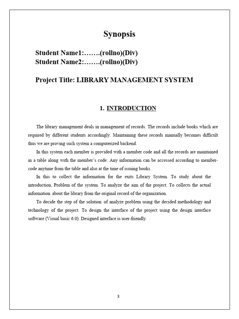 UG Part III Sample Synopsis Format | PDF | Microsoft Access | Computing