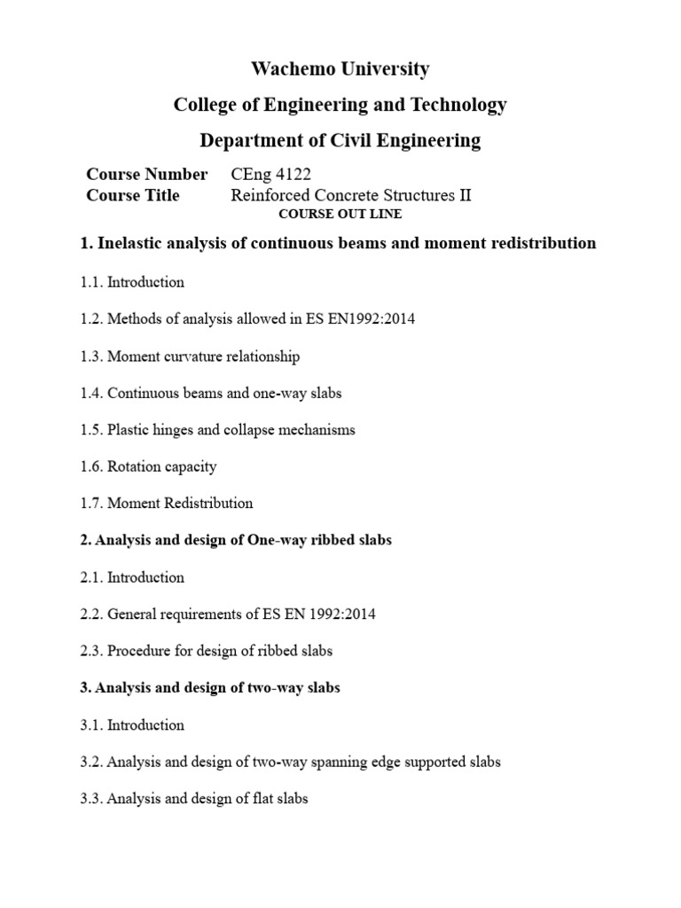 Reinforeced Concrete II Course Outline | PDF
