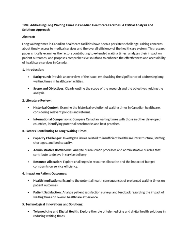 Addressing Long Waiting Times in Canadian Healthcare Facilities A ...