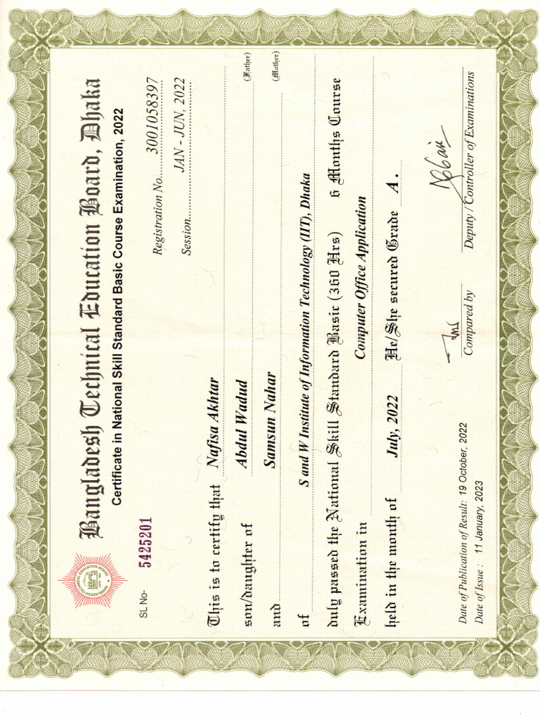 Computer Course Certificate | PDF