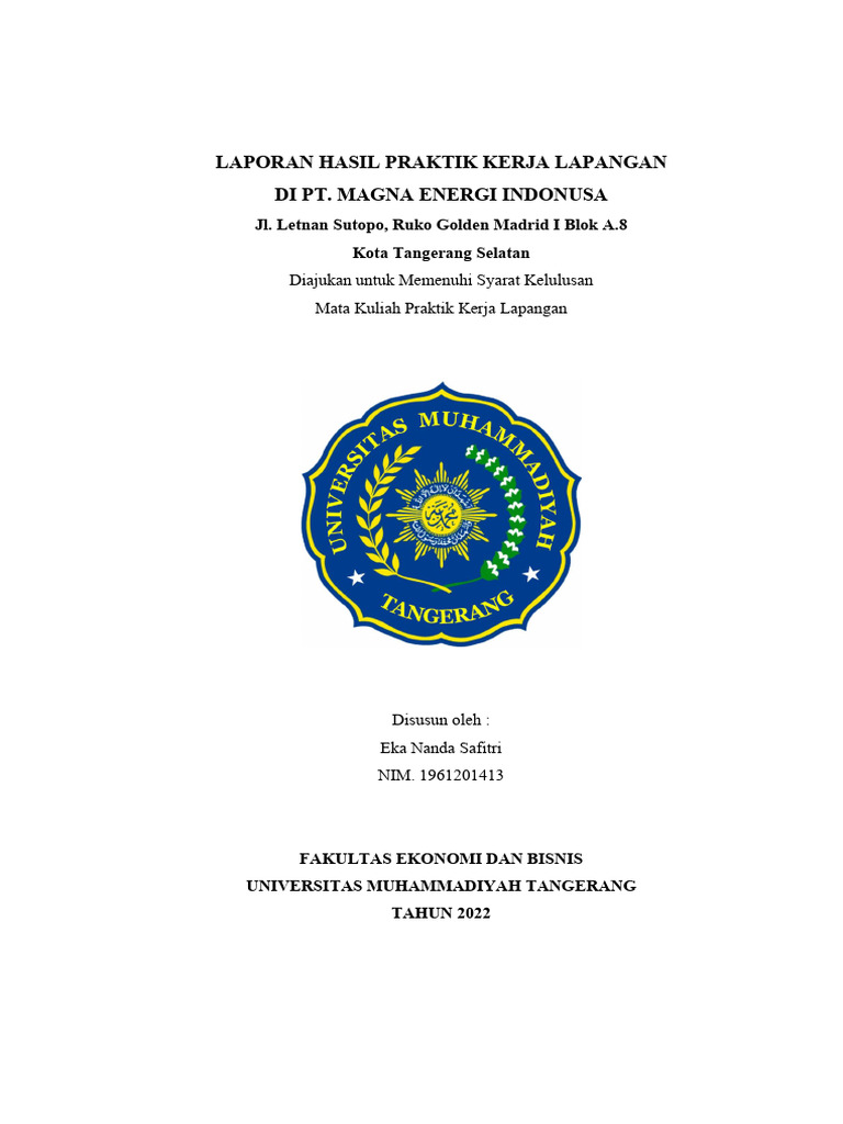 LAPORAN PKL Eka Nanda Safitri 1961201413 | PDF