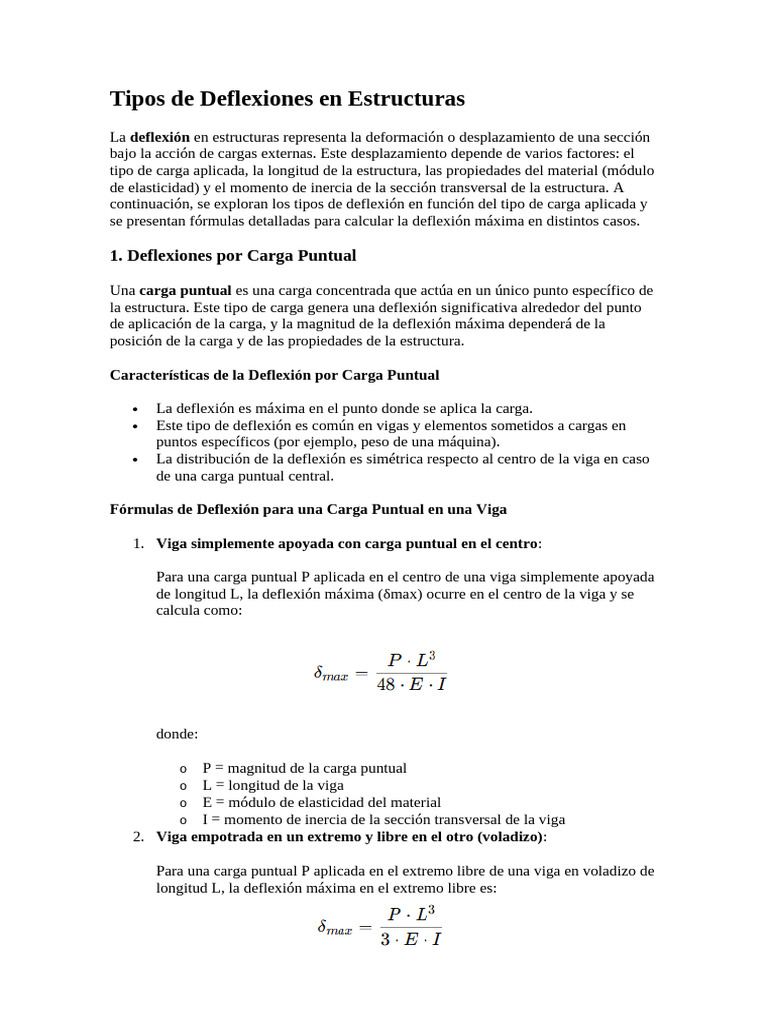 Tipos y Fórmulas de Deflexión en Estructuras | PDF | Viga (Estructura ...