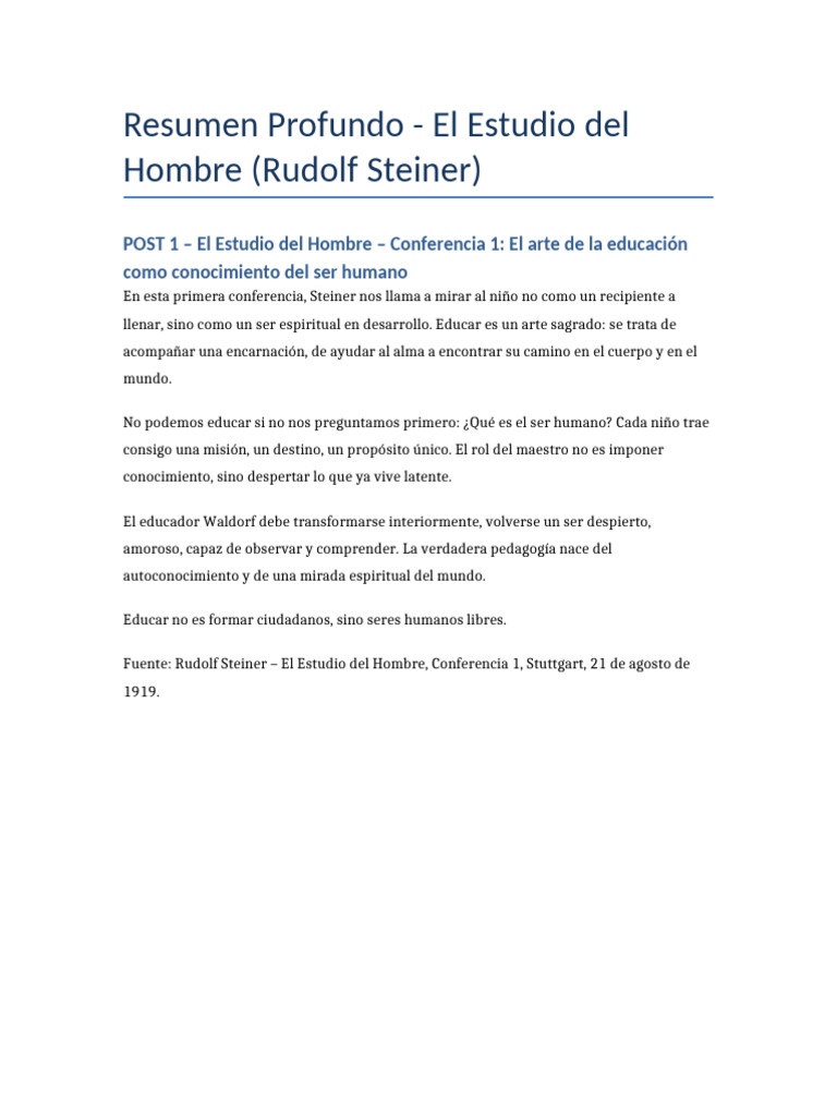 Resumen El Estudio Del Hombre Steiner | PDF