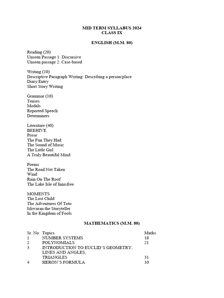 Class IX Mid Term Syllabus 2024 | PDF | Japanese Language | Adverb