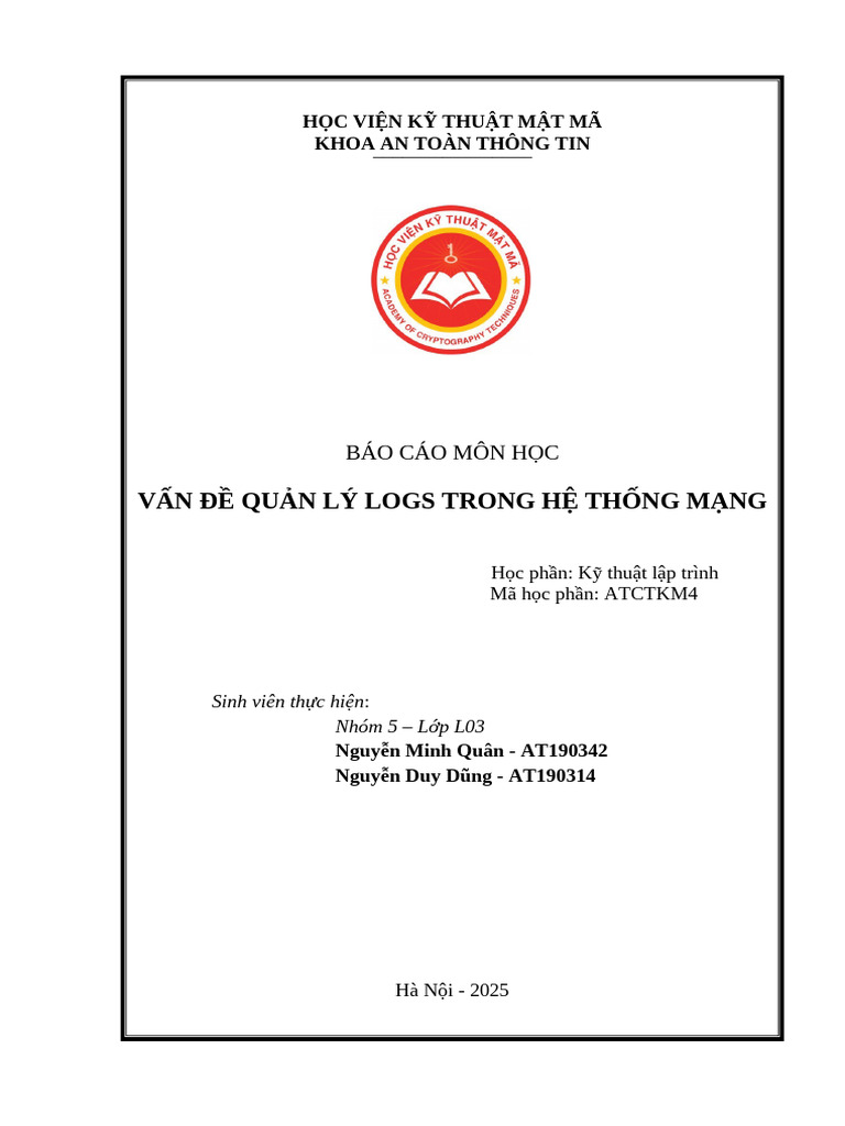 Báo Cáo Quản Lý Log Trong HT Mạng | PDF