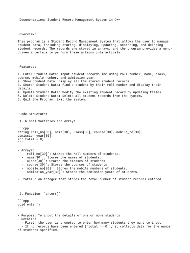 Documentation Student Record Management System | PDF | Computer Program | Programming