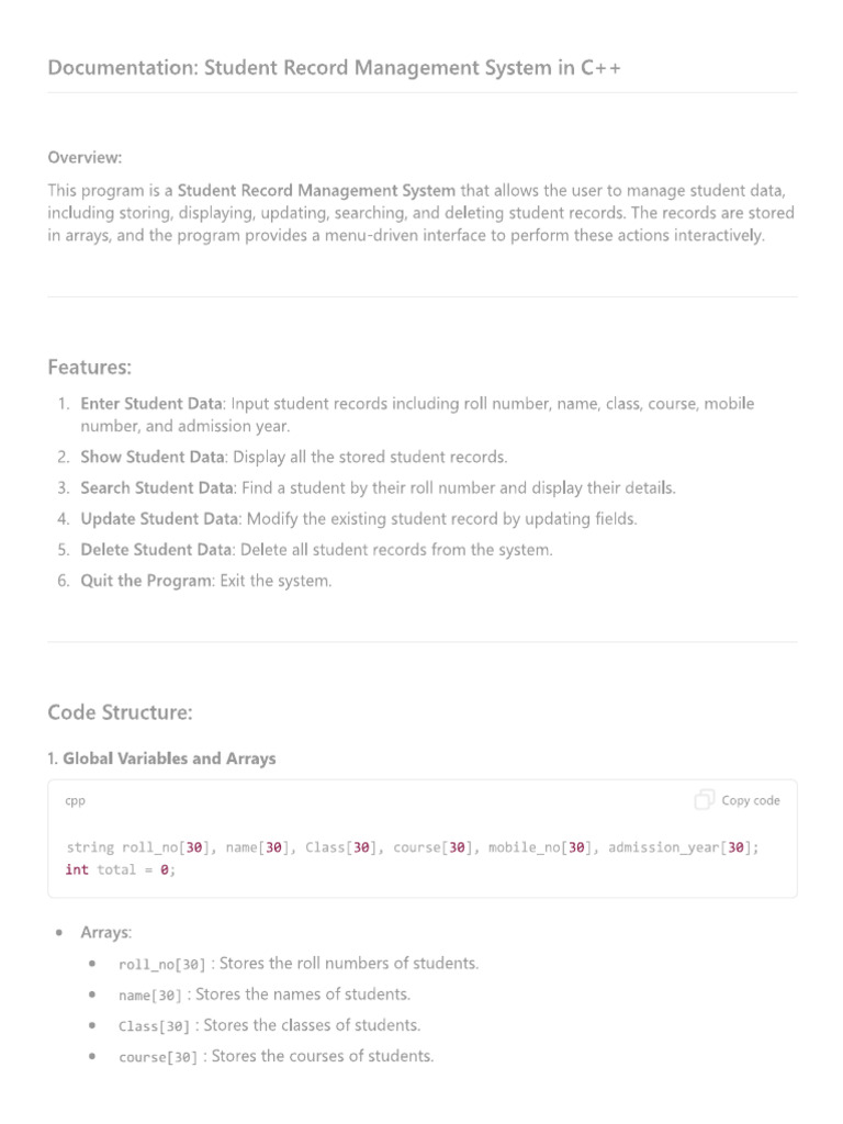 Student Record Management System Documentation | PDF