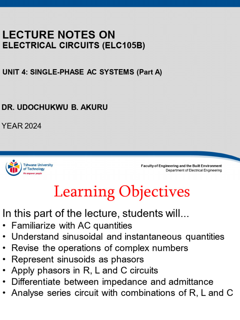 Unit4 Single Phase AC Systems Part A | PDF | Electrical Impedance ...