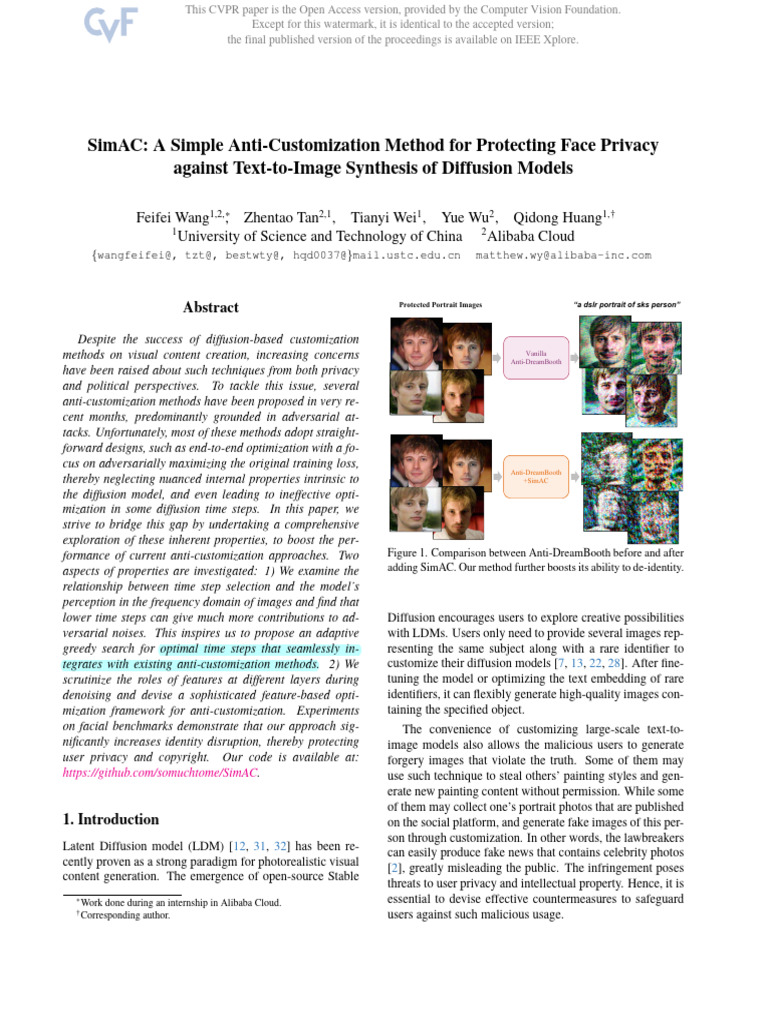 Simac - A Simple Anti-Customization Method For Protecting Face Privacy Against Text-To-Image ...