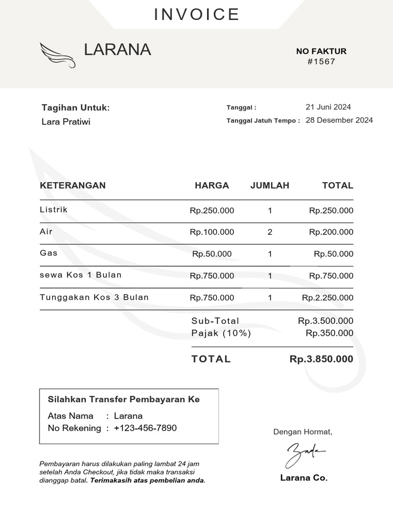 Abu-Abu Dan Putih Minimalis Tagihan Pembayaran Invoice | PDF