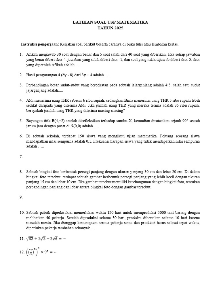 Latihan Soal Usp Matematika | PDF