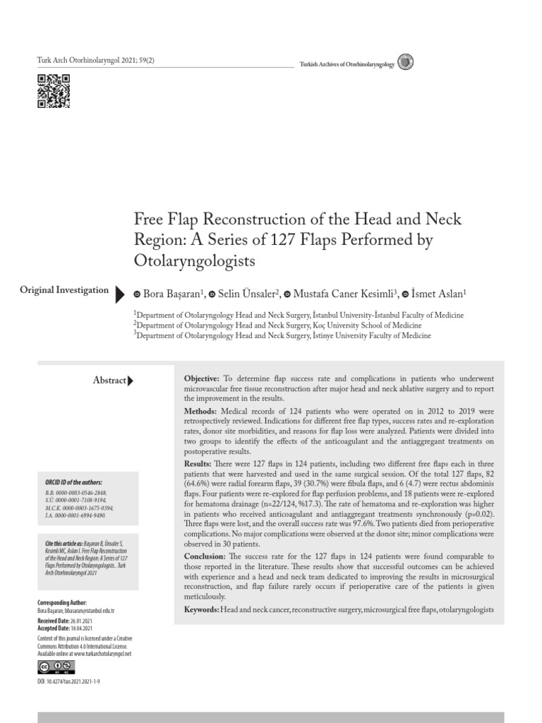 Free Flap Reconstruction in Head & Neck | PDF | Vein | Otorhinolaryngology