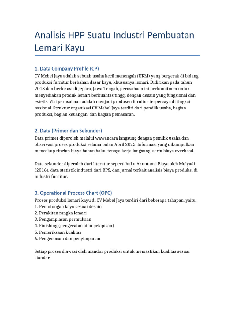 Contoh Laporan Analisis HPP Industri Lemari Kayu | PDF