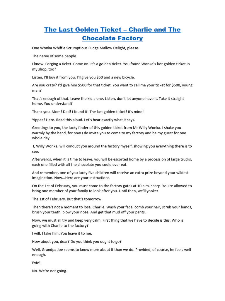 The Last Golden Ticket - Charlie and The Chocolate Factory | PDF