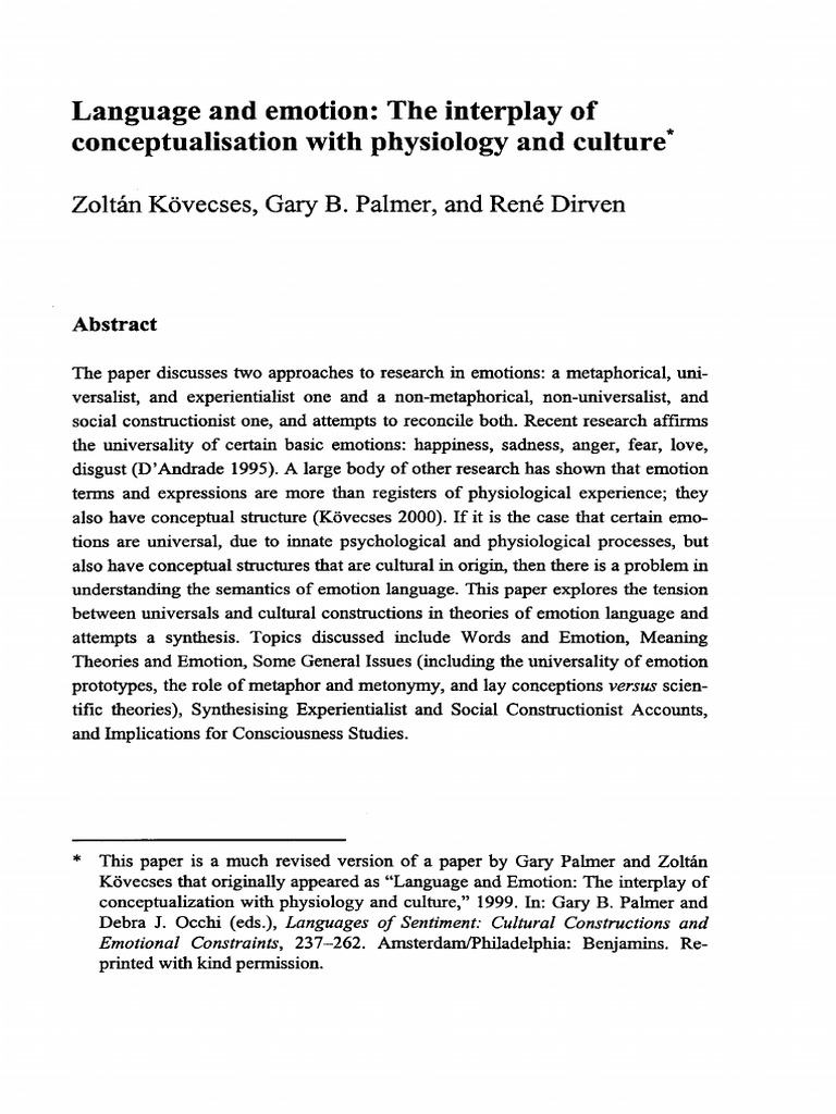 Language, Emotion, and Cultural Interplay | PDF | Emotions | Concept