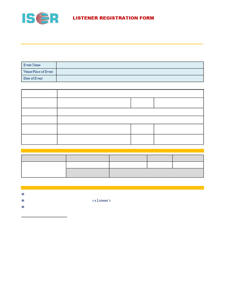 ISER Conference Listener Registration Form | PDF | Fee