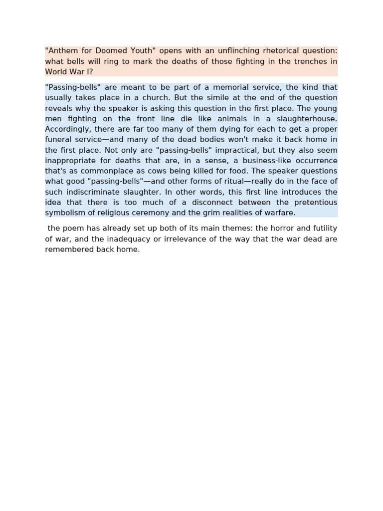 Anthem For Doomed Youth Notes | PDF
