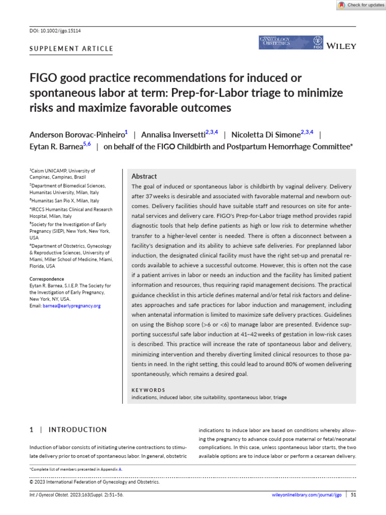 Intl J Gynecology Obste - 2023 - Borovac‐Pinheiro - FIGO good practice recommendations for ...