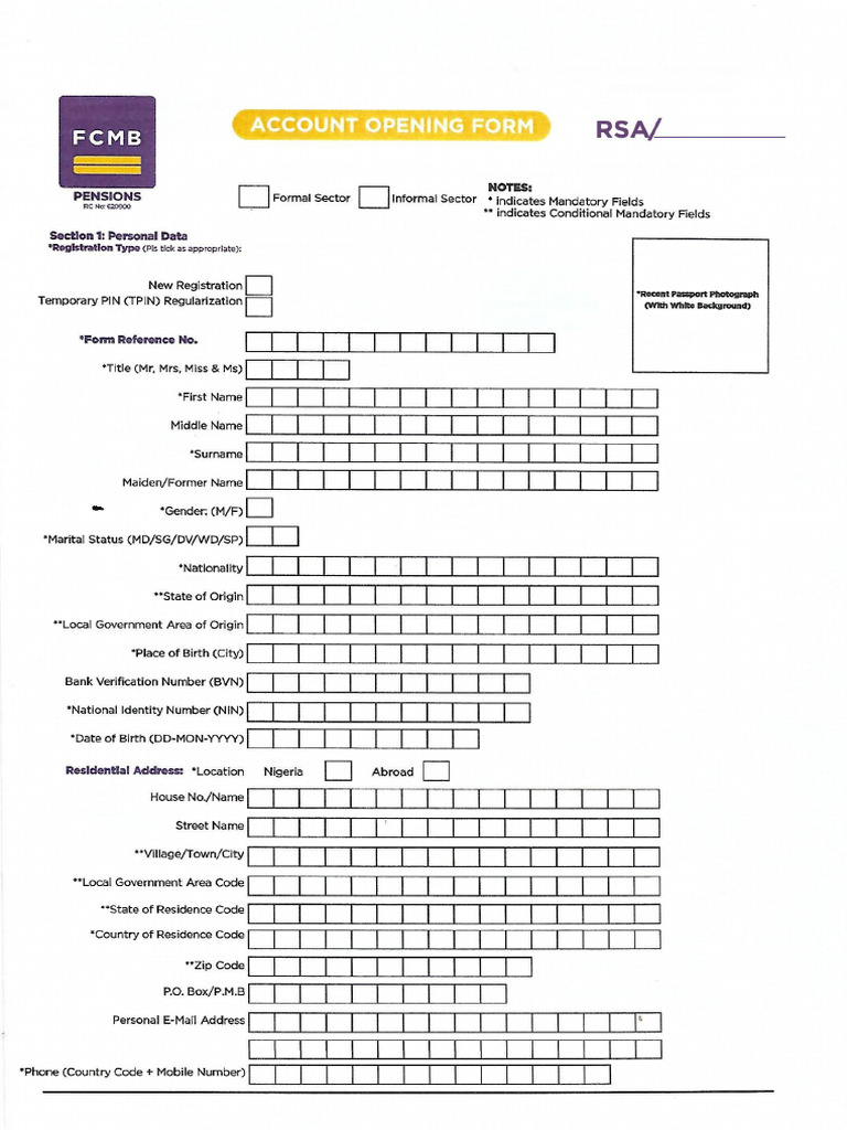 Account Opening Form (Rsa) | PDF