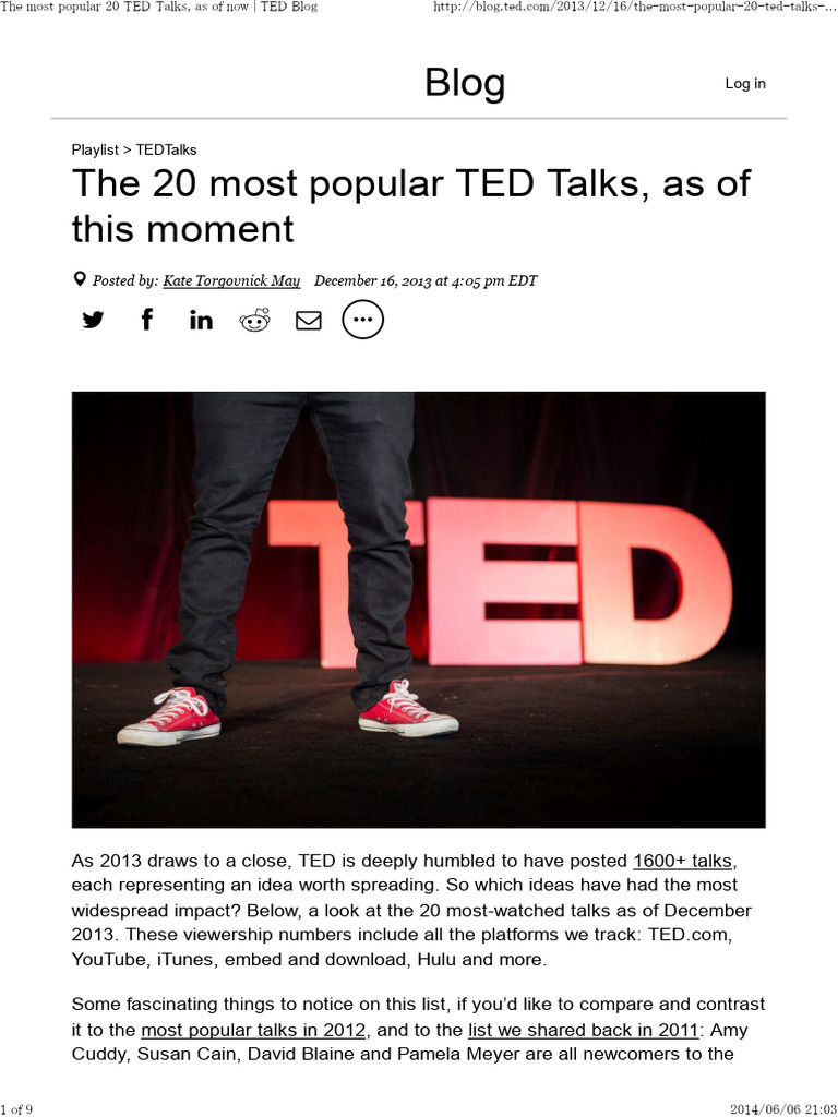 The Most Popular 20 TED Talks, As of Now - TED Blog | PDF